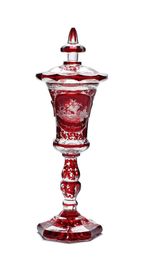 Bonhams : A Bohemian ruby flashed pedestal goblet and cover, late 19th ...