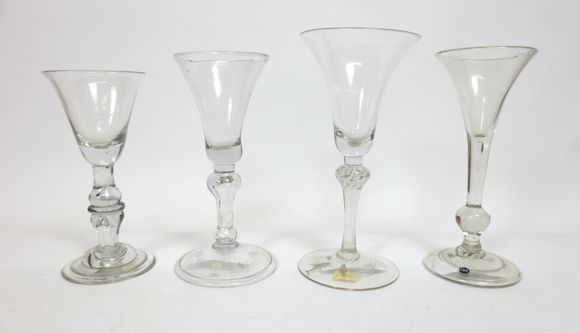 Bonhams : Four 18th Century knopped stem wine glasses Early to mid 18th ...