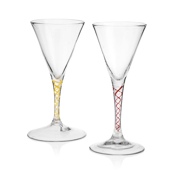 Bonhams Two Venetian Colour Twist Wine Glasses