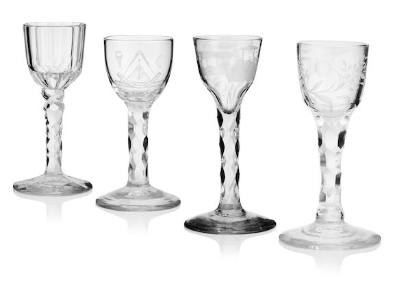Bonhams Four Facet Stem Wine Glasses Late 18th Century