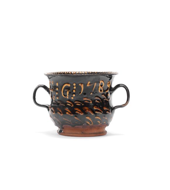 Bonhams : An English slipware porringer, dated 1789