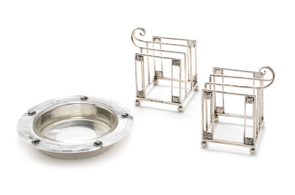 Bonhams : British A Pair of Arts and Crafts Silver Toast Racks and a ...
