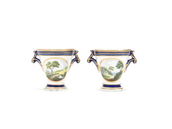 Bonhams : A pair of Derby flower pots, circa 1795-1800