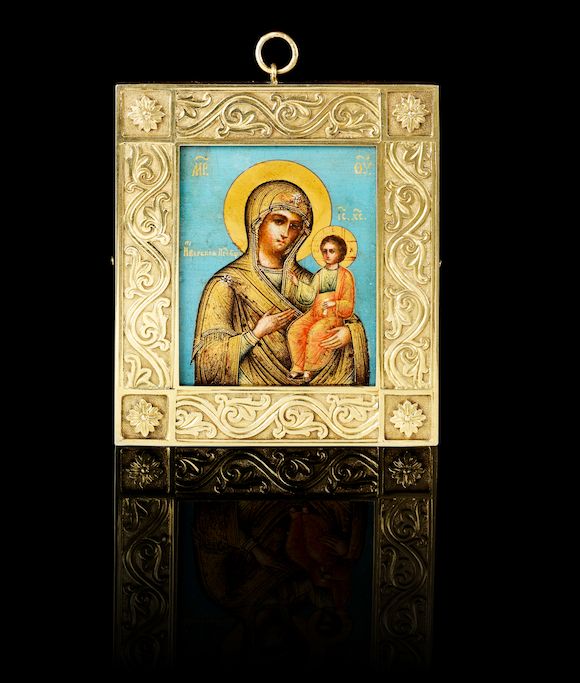 Bonhams : A silver-gilt icon of the Iverskaya Mother of GodFabergé ...
