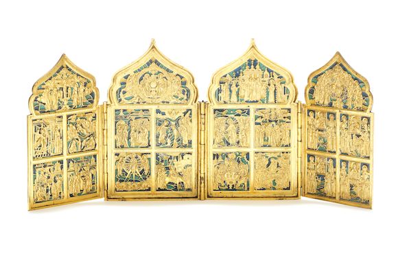 Bonhams : Quadriptych of the Major Feasts Russian, 19th Century