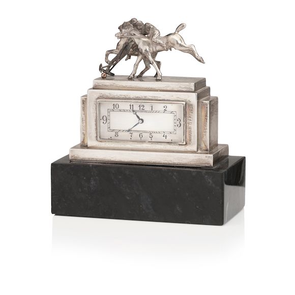 Bonhams : An Austrian miniature clock surmounted by Polo players ...