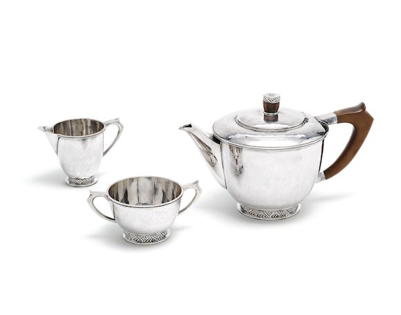 Bonhams : ROBERT EDGAR STONE: A silver three-piece tea service London ...
