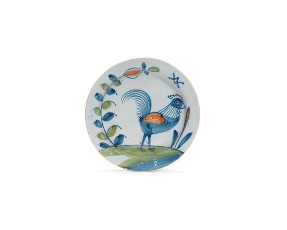 Bonhams : A London delftware farmyard plate, circa 1730-40