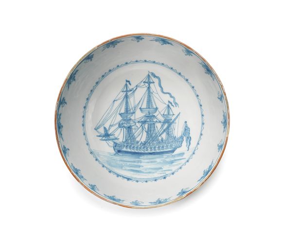 Bonhams : A fine English Delftware ship bowl, circa 1765