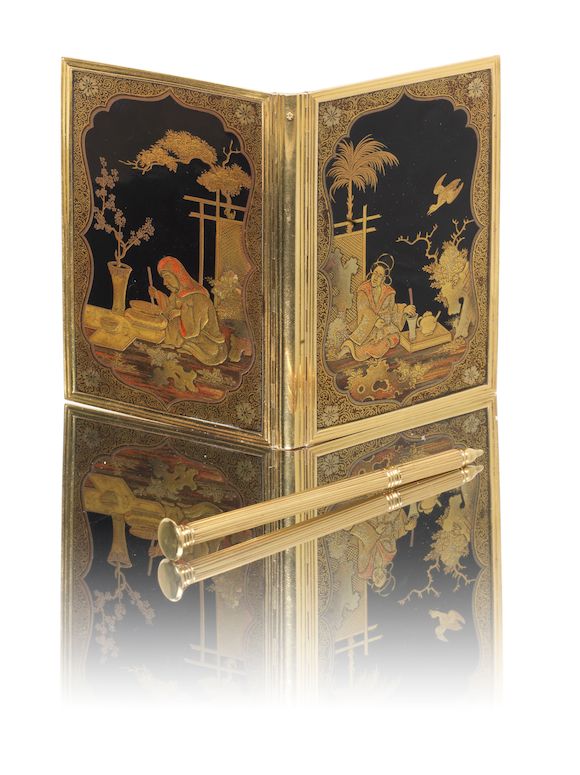 Bonhams : A Louis XV Japanese lacquer and gold mounted aide memoir with ...