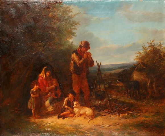 Bonhams : Henry Perlee Parker (British, 1795-1873) Gypsy family at a ...