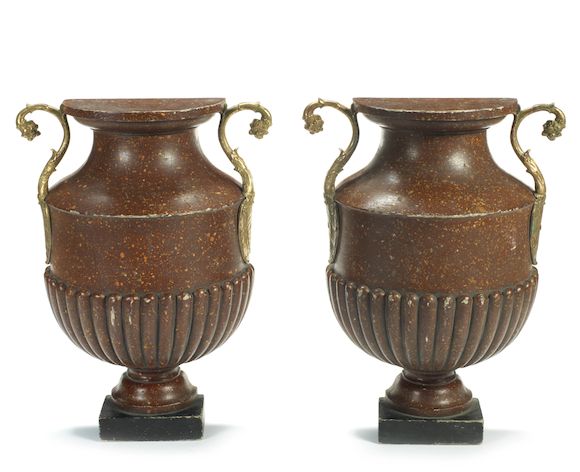 Bonhams : A pair of 19th century faux porphyry chimney vases