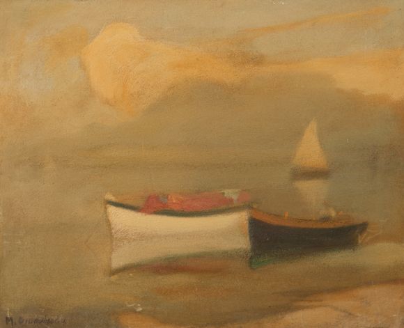 Bonhams : Michalis Economou (Greek, 1888-1933) Boats at shore 50 x 61 cm.