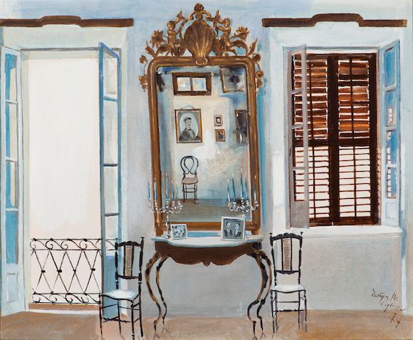 Bonhams : Spyros Vassiliou (Greek, 1902/3-1984) House interior 37 x 45.5 cm.