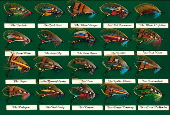 Bonhams : A framed display of 20 traditional salmon flies by R. J. Kyle