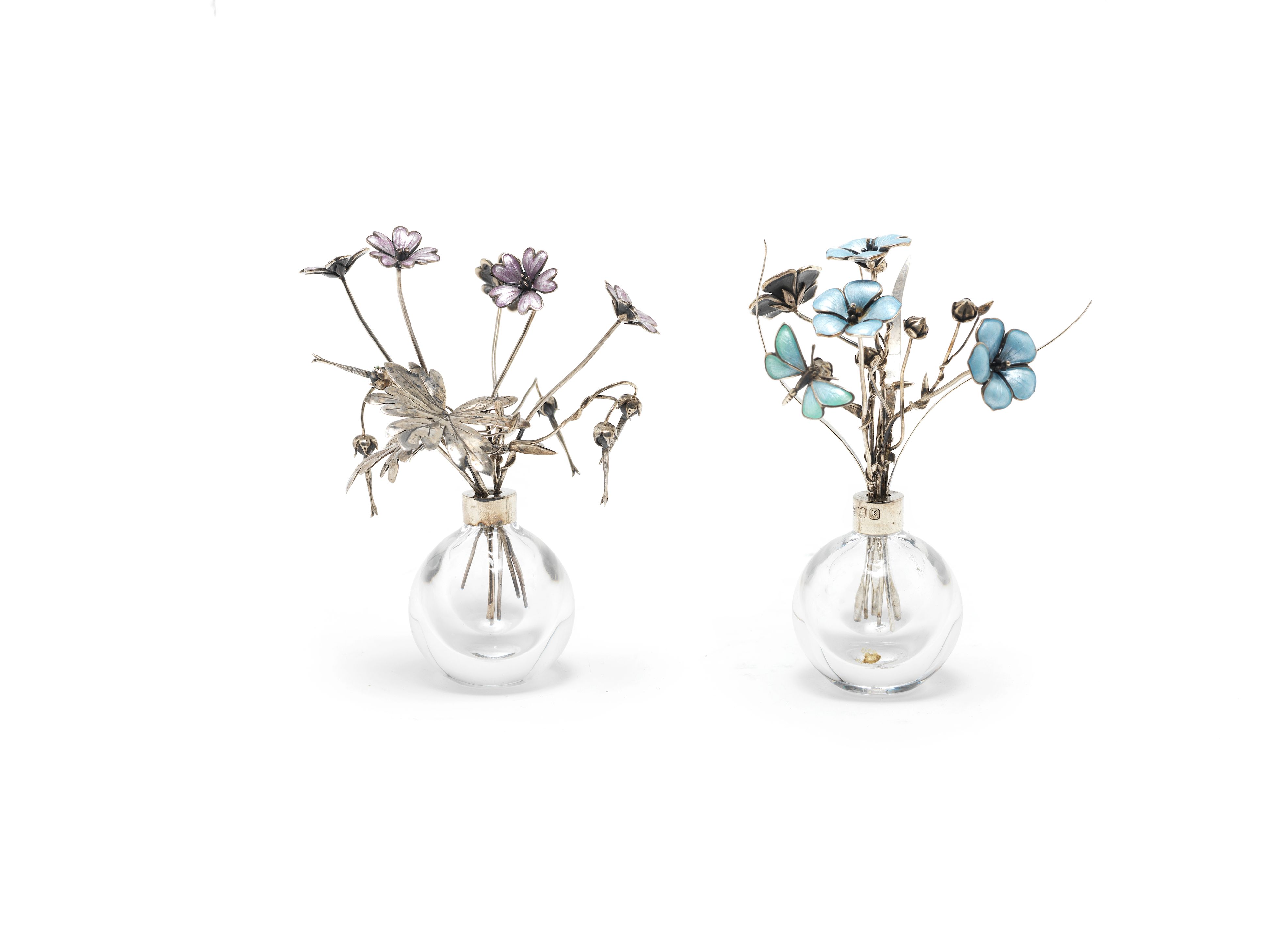 Bonhams : SARAH JONES Two silver and enamel miniature bouquet of ...