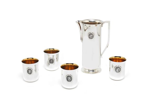 Bonhams : ALEX BROGDEN A silver pitcher and four goblets Sheffield 1995 ...