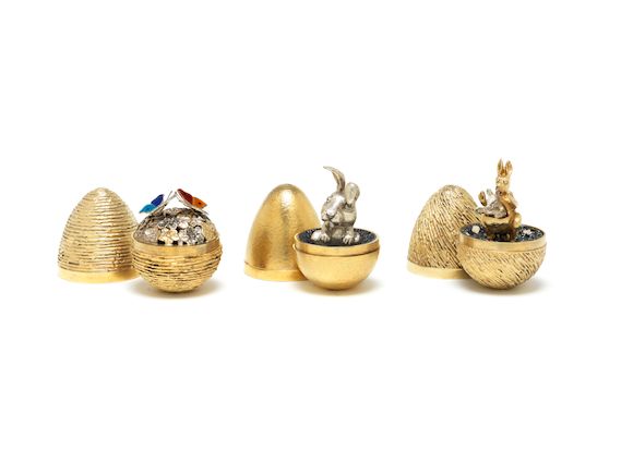 Bonhams : STUART DEVLIN: Three silver-gilt novelty surprise eggs the ...