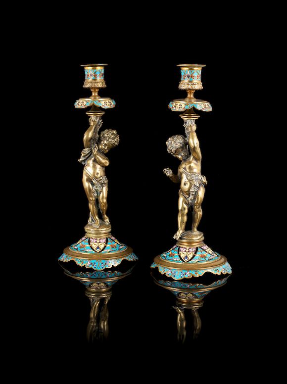 Bonhams : A pair of French late 19th century bronze and cloisonné ...