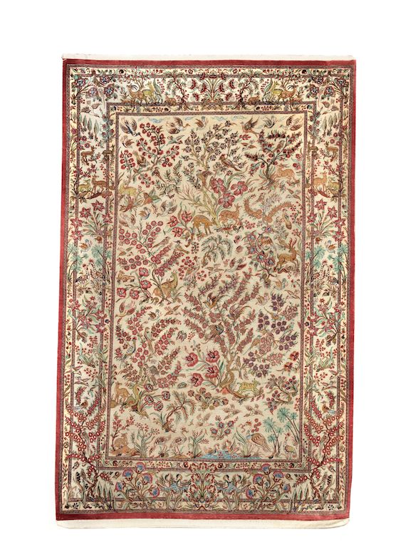 Bonhams : A silk Ghom rug Central Persia, 210cm x 137cm