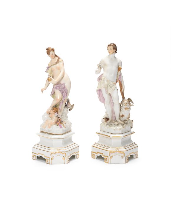 Bonhams : Two Berlin figures of Venus and Paris on pedestals, circa 1765-70