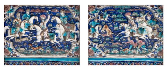 Bonhams : A pair of Persian framed plaques Qajar, late 19th century