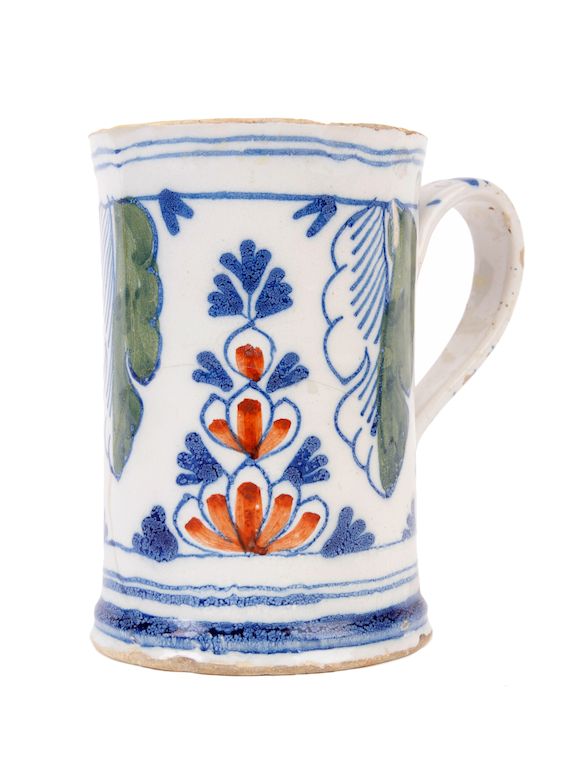 Bonhams : An English Delftware mug, circa 1750