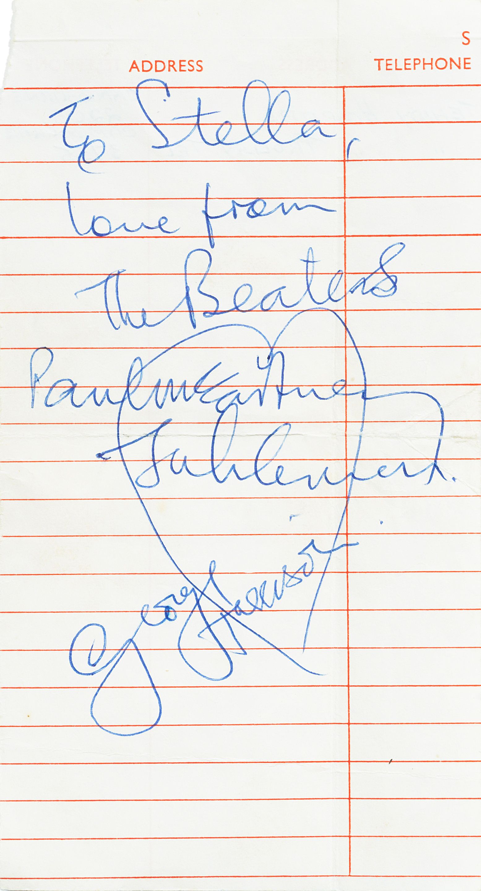 Bonhams : The Beatles A page of an address book signed by Paul ...