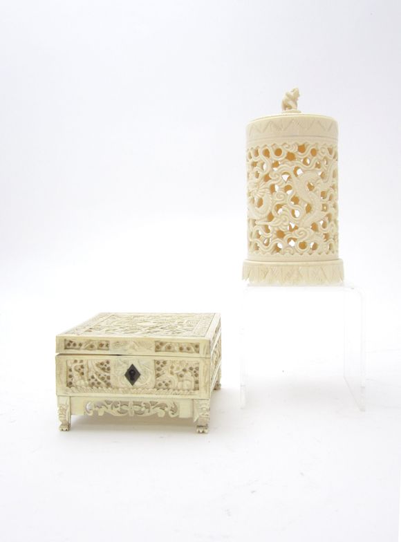 Bonhams : Two ivory boxes with covers 19th century
