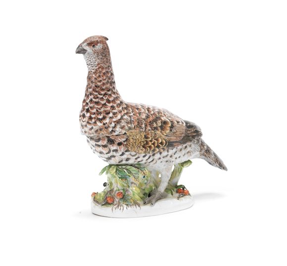 Bonhams : A German porcelain patridge box and cover, probably Höchst or ...