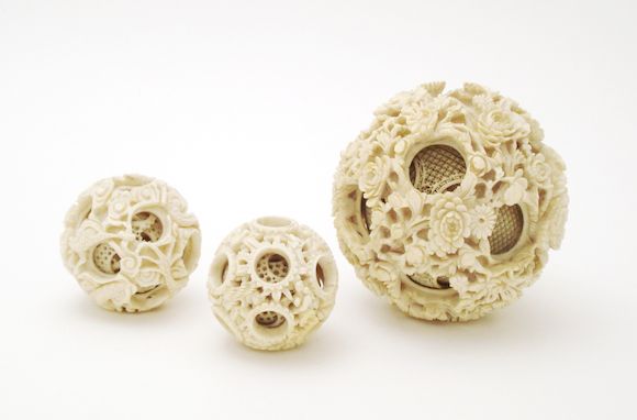 Bonhams : Three concentric ivory balls 19th century