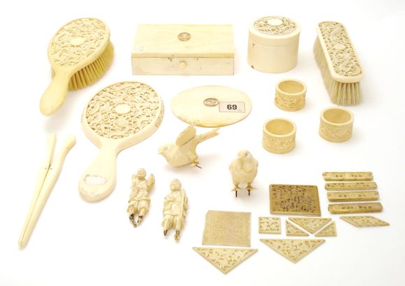 Bonhams : A Canton export ivory dressing table set and other ivory ...