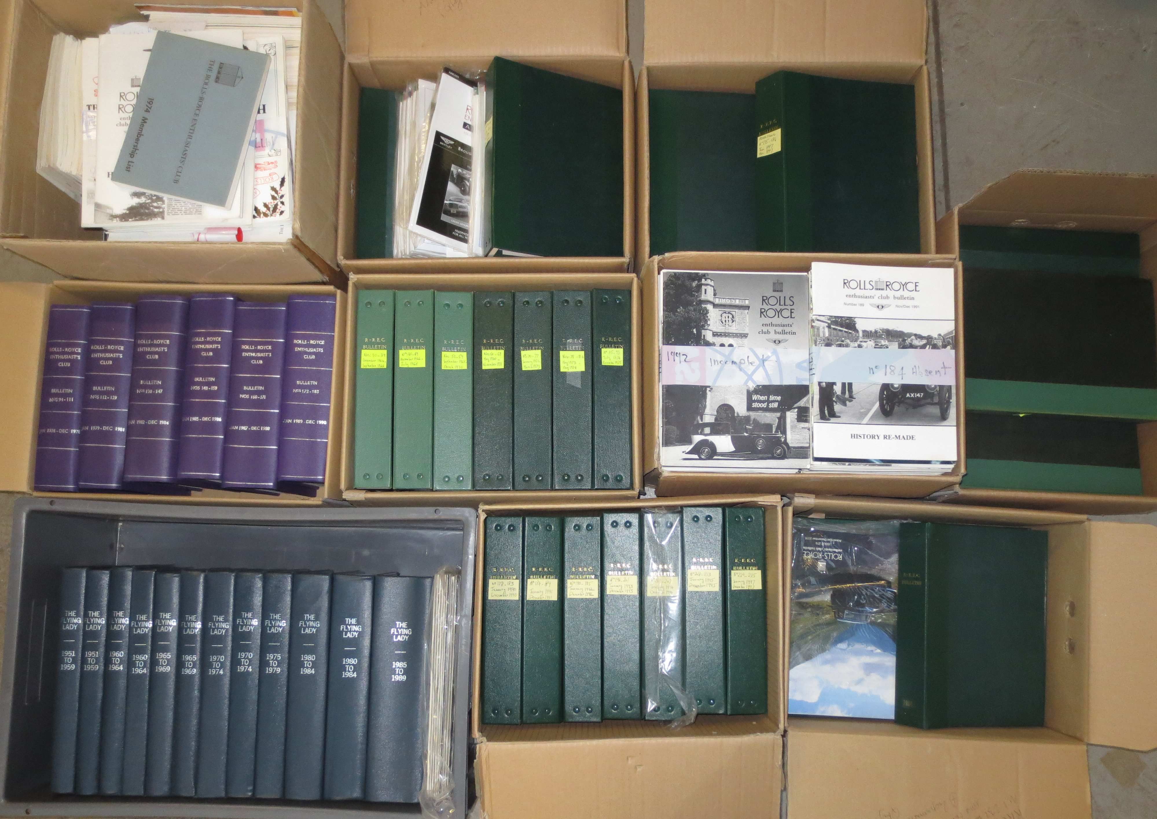 Bonhams Cars : The Flying Lady; bound volumes for 1951-1989, and RREC Bulletins, ((Qty))