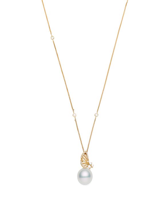 Bonhams : A diamond and cultured pearl 'Flutter' pendent necklace, by ...