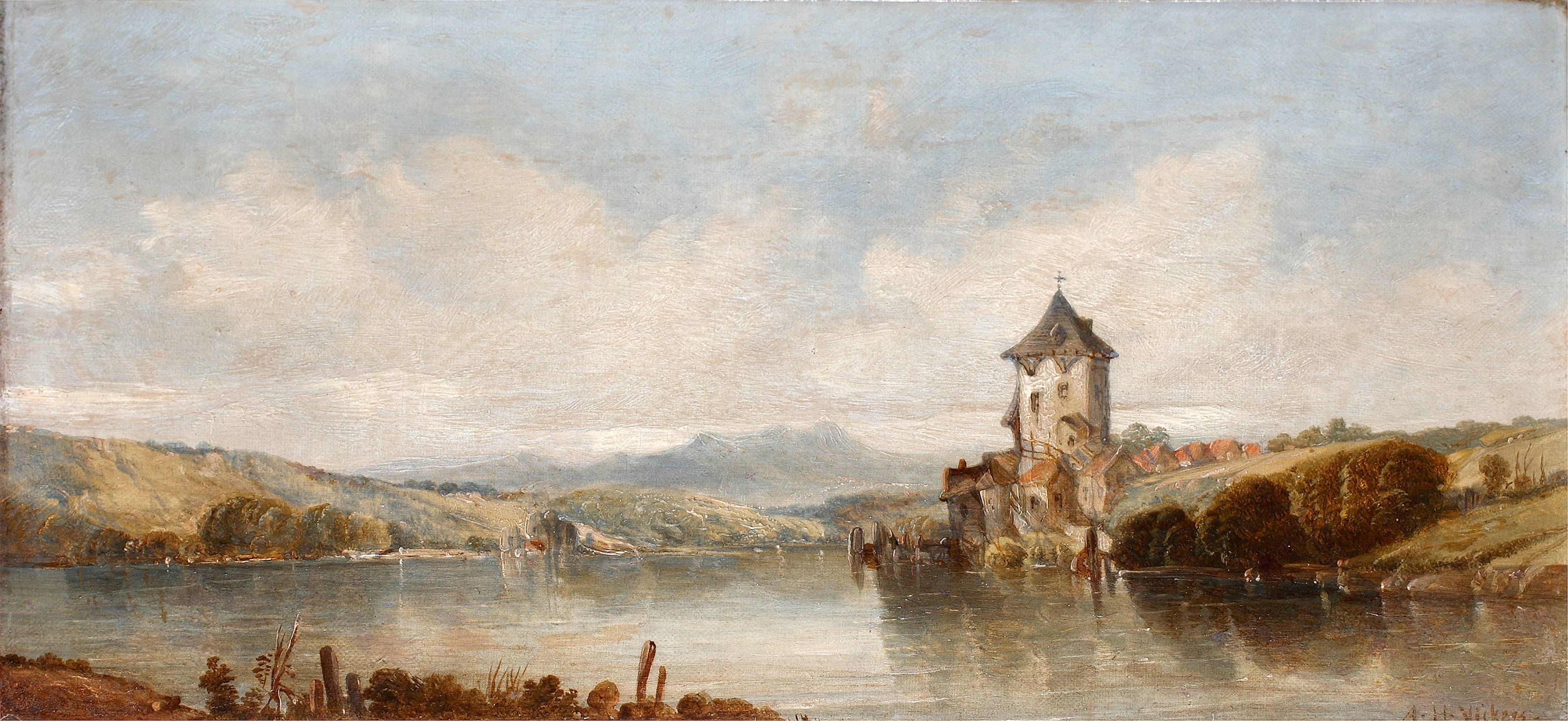 Bonhams : Alfred H. Vickers (British, fl.1853-1907) Continental lake scene