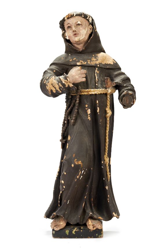 Bonhams : An 18th century polychrome-decorated and parcel-gilt figure ...