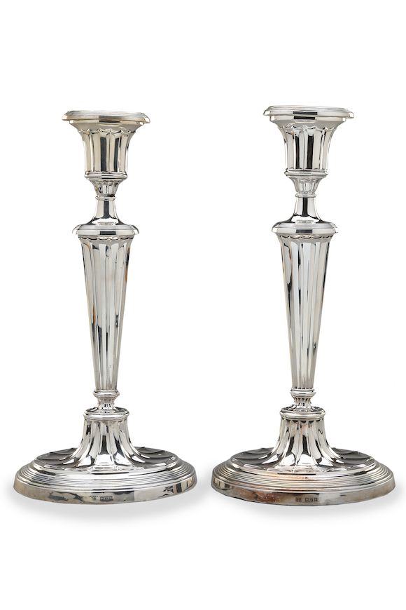 Bonhams : A silver pair of candlesticks Chester 1910 (2)