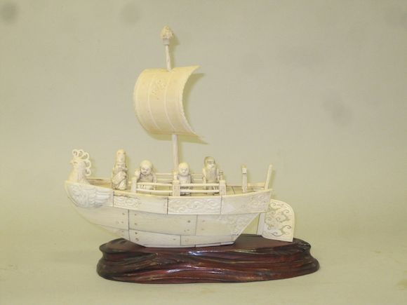 Bonhams : A Japanese marine ivory model of the Takarabune Meiji Period