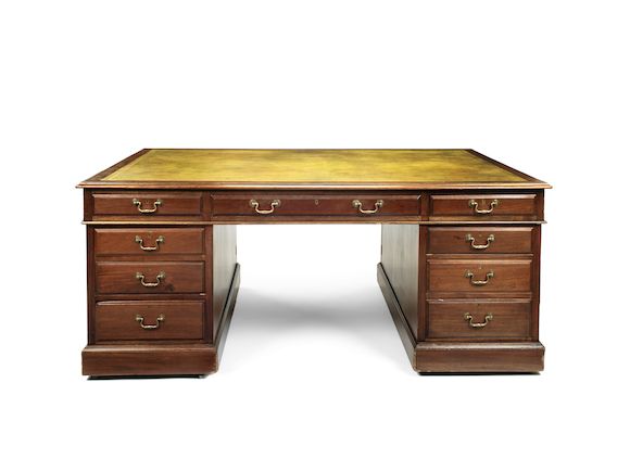 Bonhams : A Victorian mahogany partners' pedestal desk