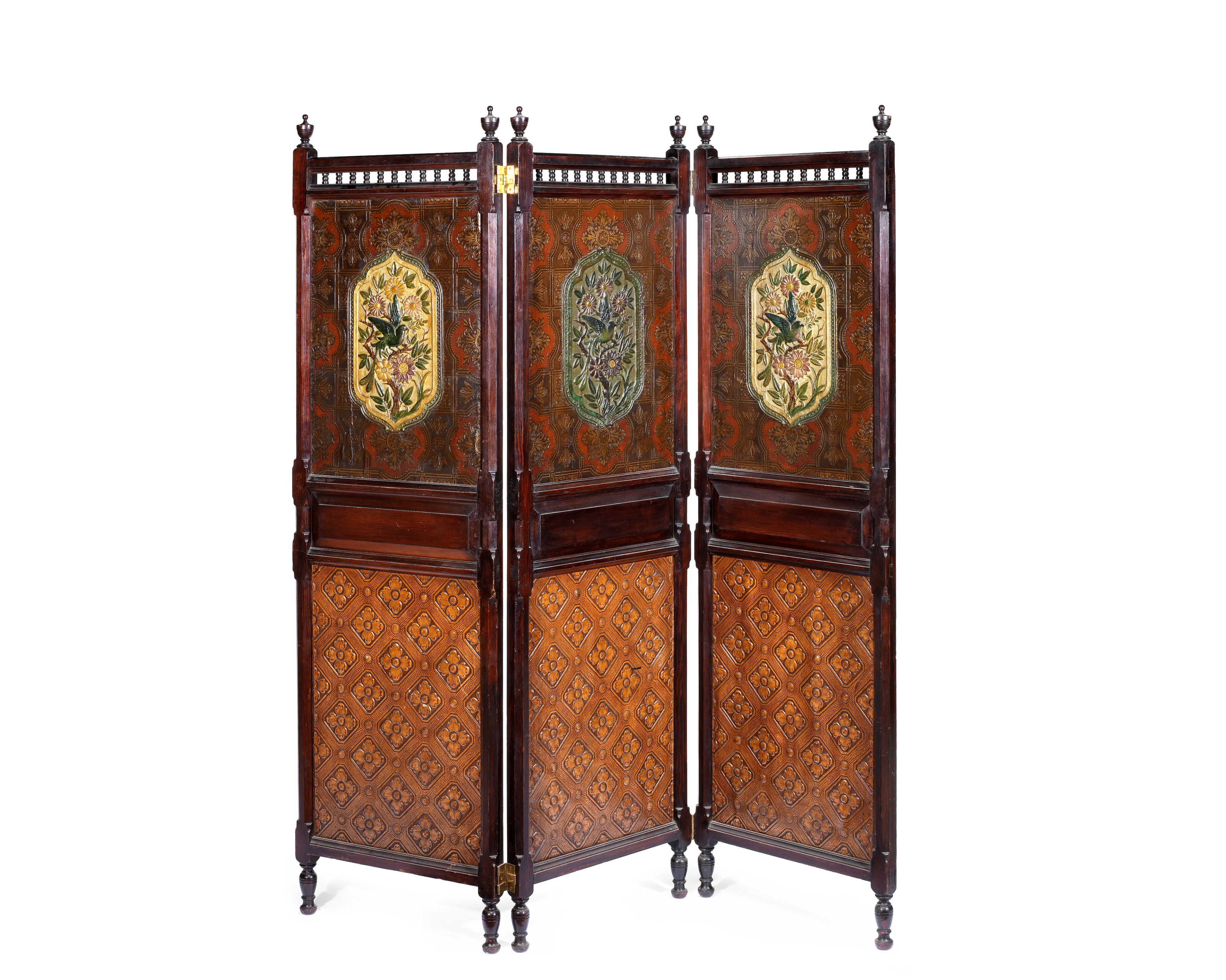 Bonhams : A Victorian Aesthetic mahogany framed three panel screenThe ...