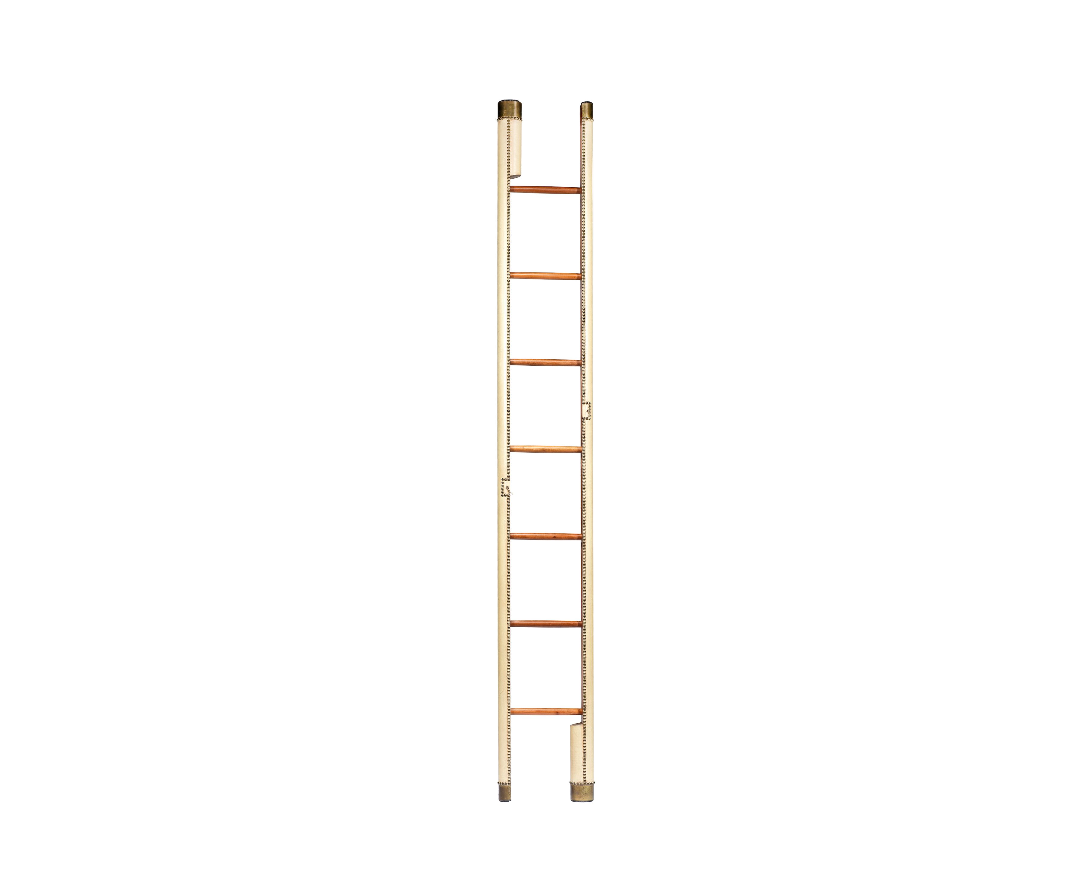 Bonhams : A close nailed leather mounted folding library ladder
