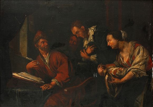 Bonhams : Attributed to Jacob van Toorenvliet (Leiden circa 1635-1719) Figures in an interior