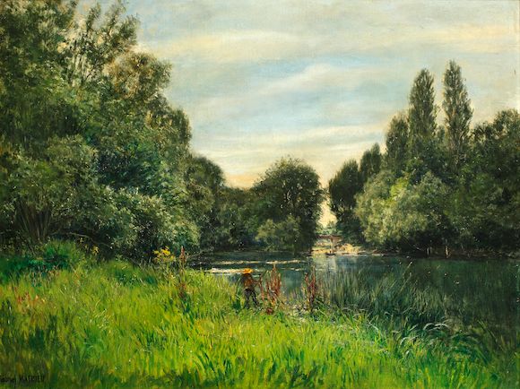 Bonhams : Gabriel Mathieu (French, 1843-1921) Fishing on the Marne