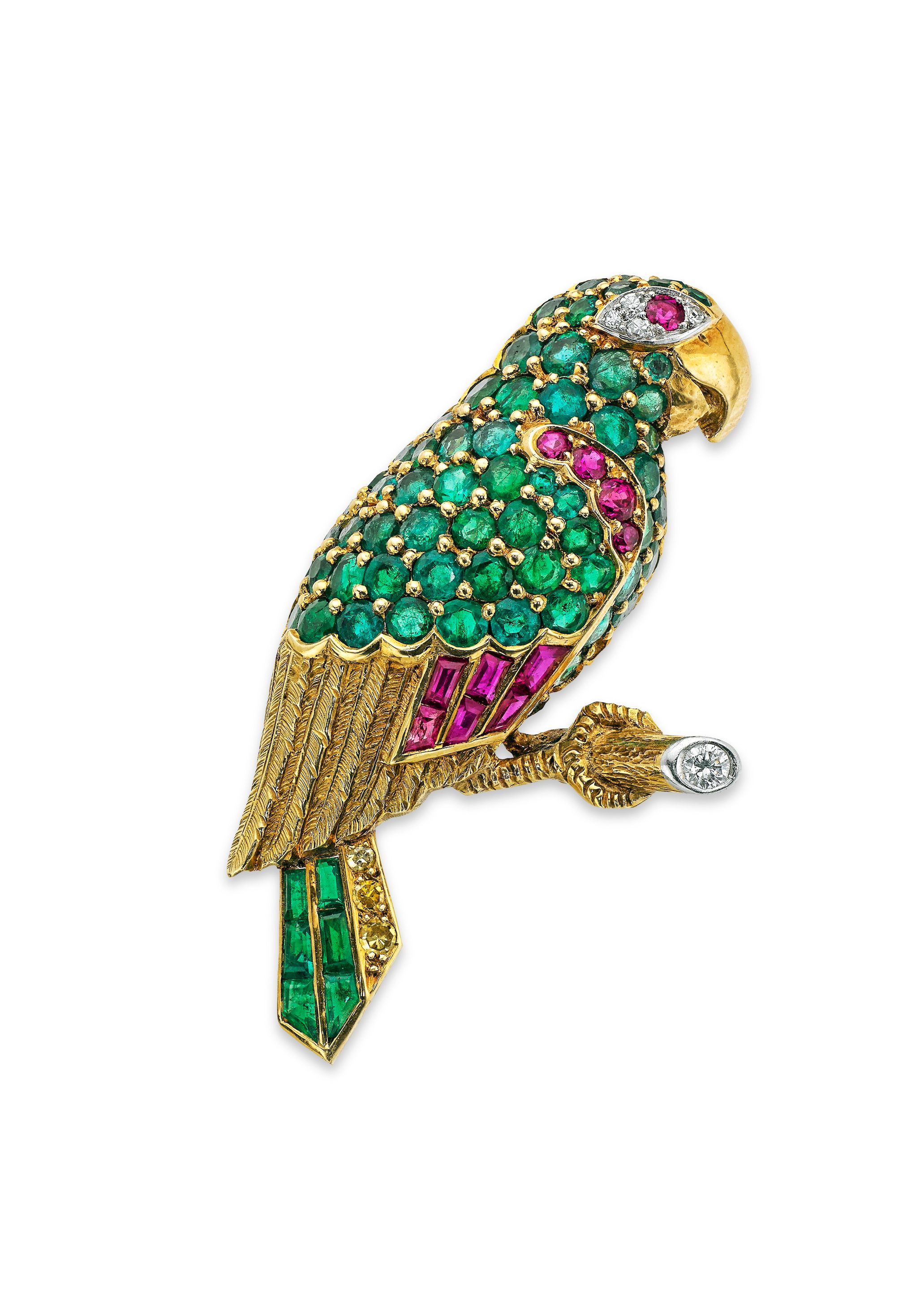 Bonhams : A mid 20th century gem-set parrot brooch, by Cartier