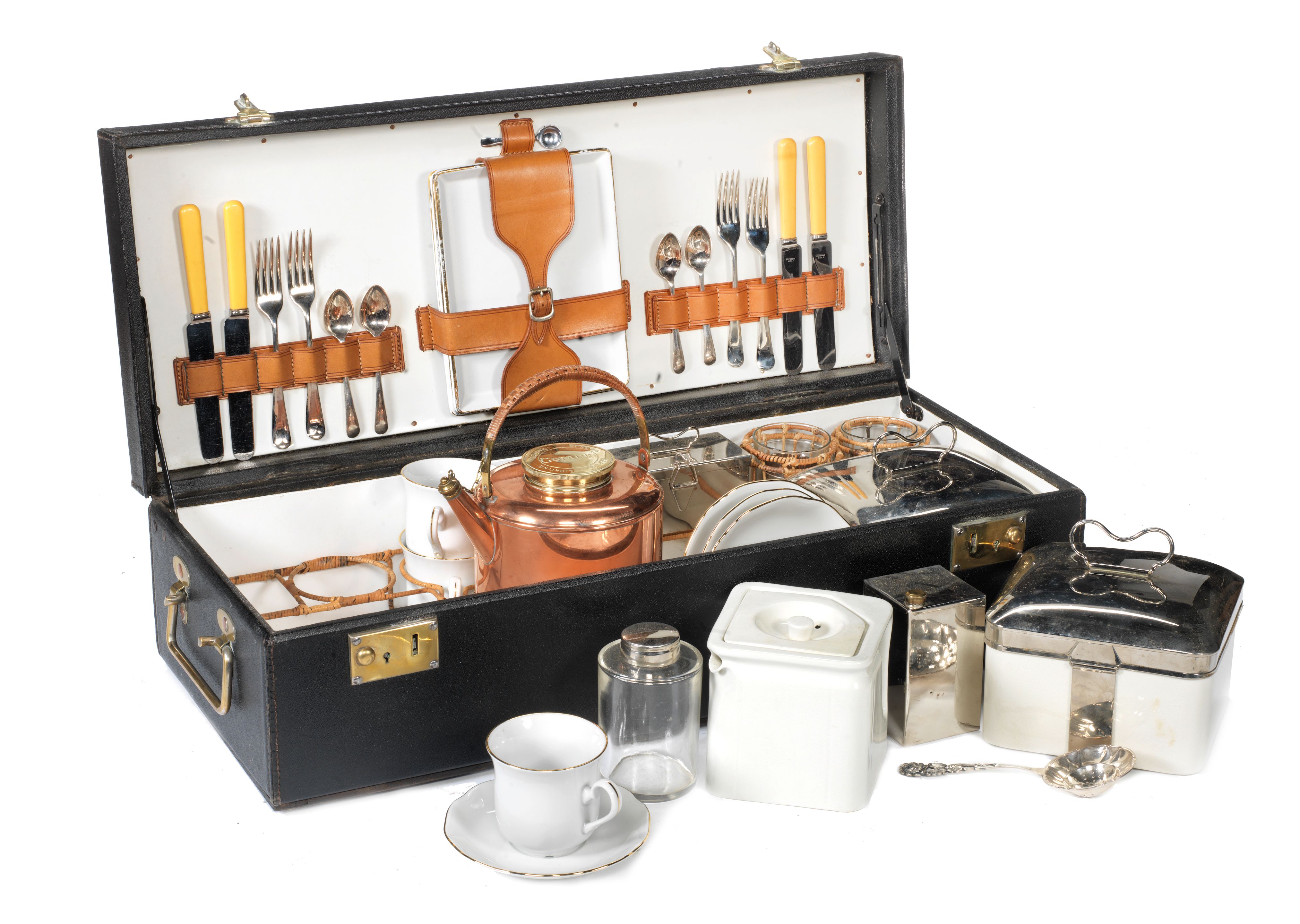 Bonhams Cars : A cased 'Coracle' picnic set for four persons, by G W ...