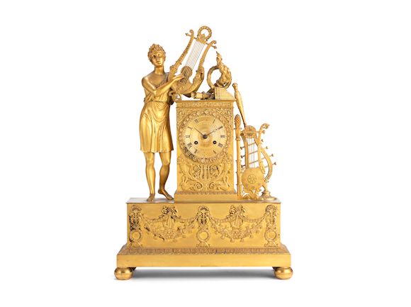 Bonhams : A large Empire gilt bronze figural mantel clockthe movement ...