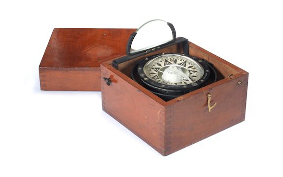 Bonhams : A boxed deck compass 9.5x9.5x7.5ins.(24x24x19cm)