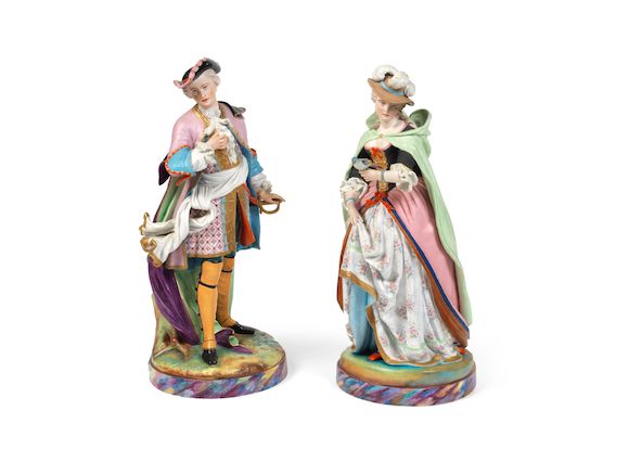 Bonhams : A pair of late 19th century French bisque porcelain figures ...