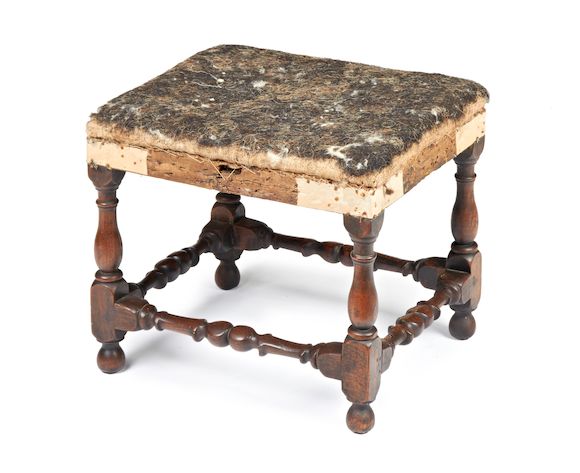 Bonhams : A late 17th century oak, ash and beech upholstered stool ...
