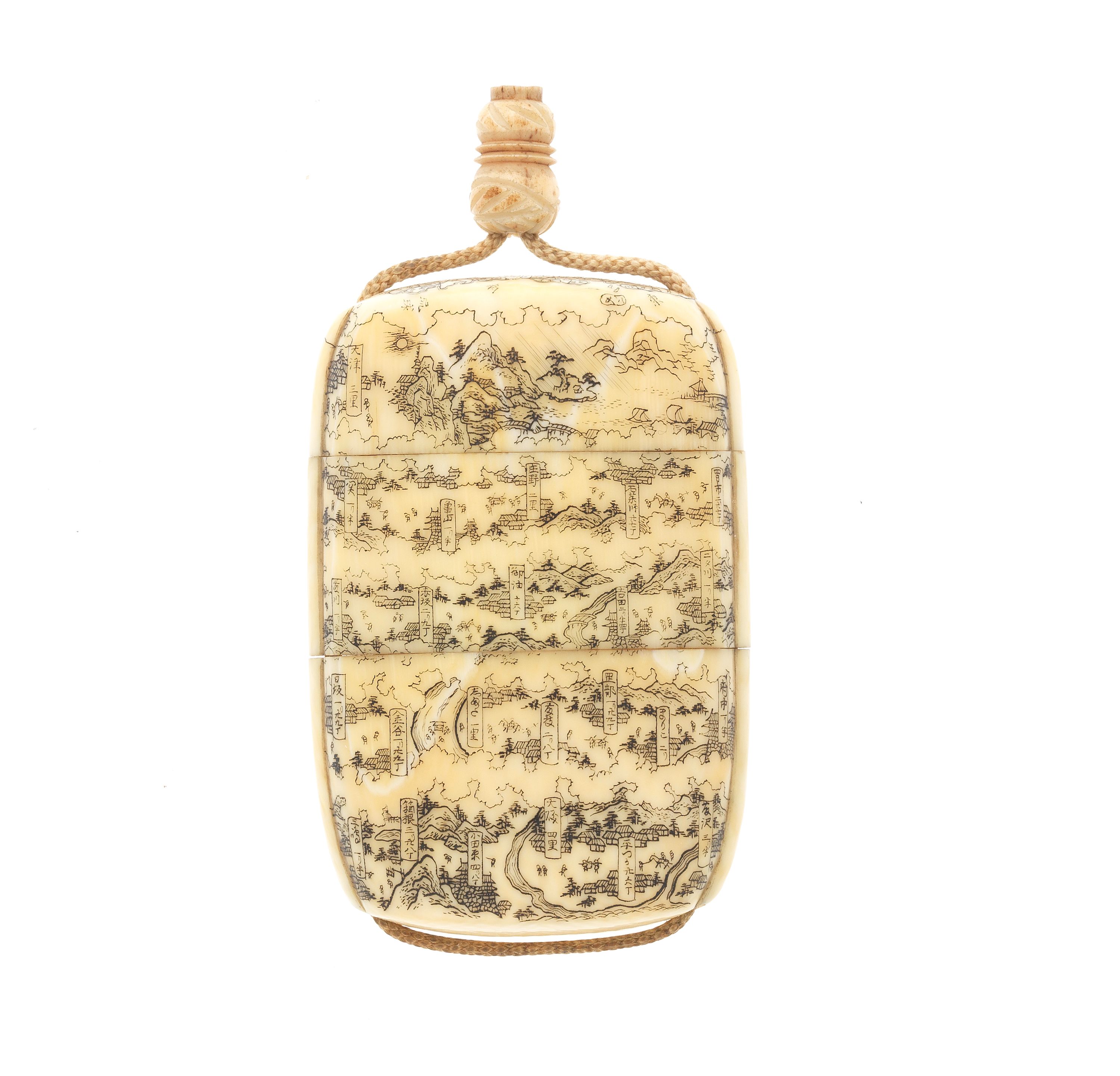 Bonhams : A rare small ivory two-case inro By Nan'yo, 19th century